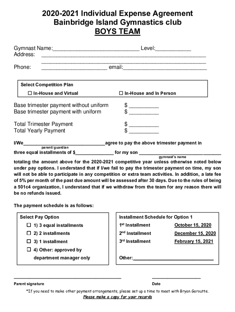 Fillable Online 2020-2021 Individual Expense Agreement Fax Email Print ...