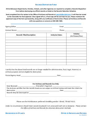 Fillable Online Records Disposition Form - Archdiocese of Atlanta Fax ...