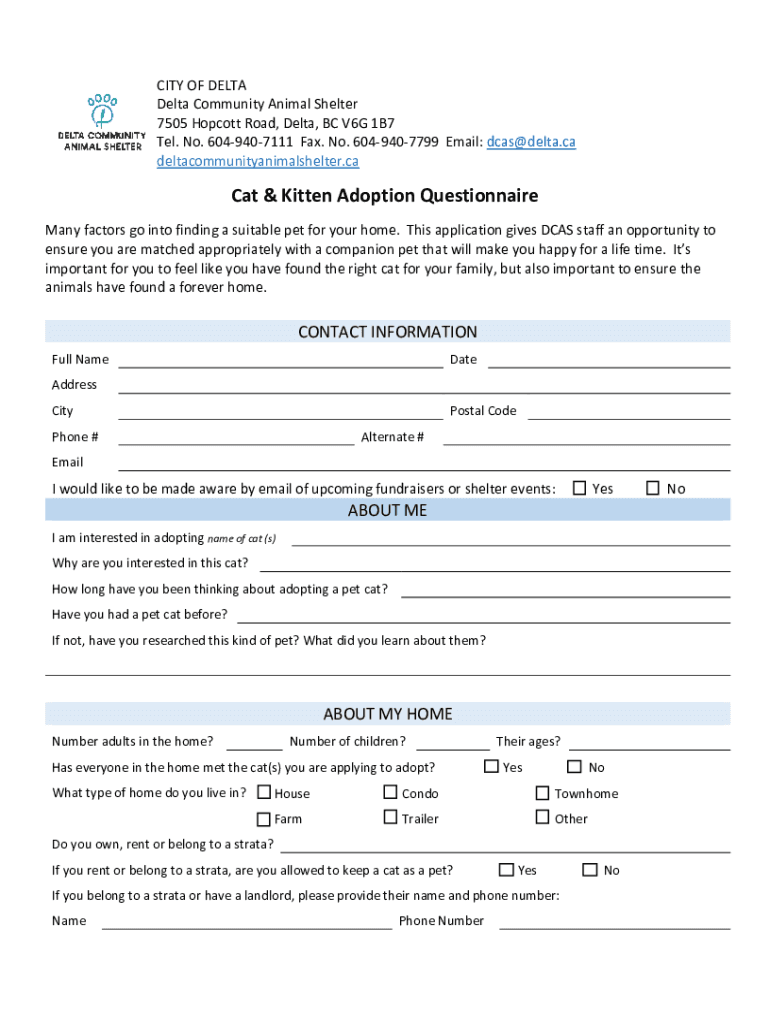 Fillable Online About the Animal ShelterCity of Delta Fax Email Print ...
