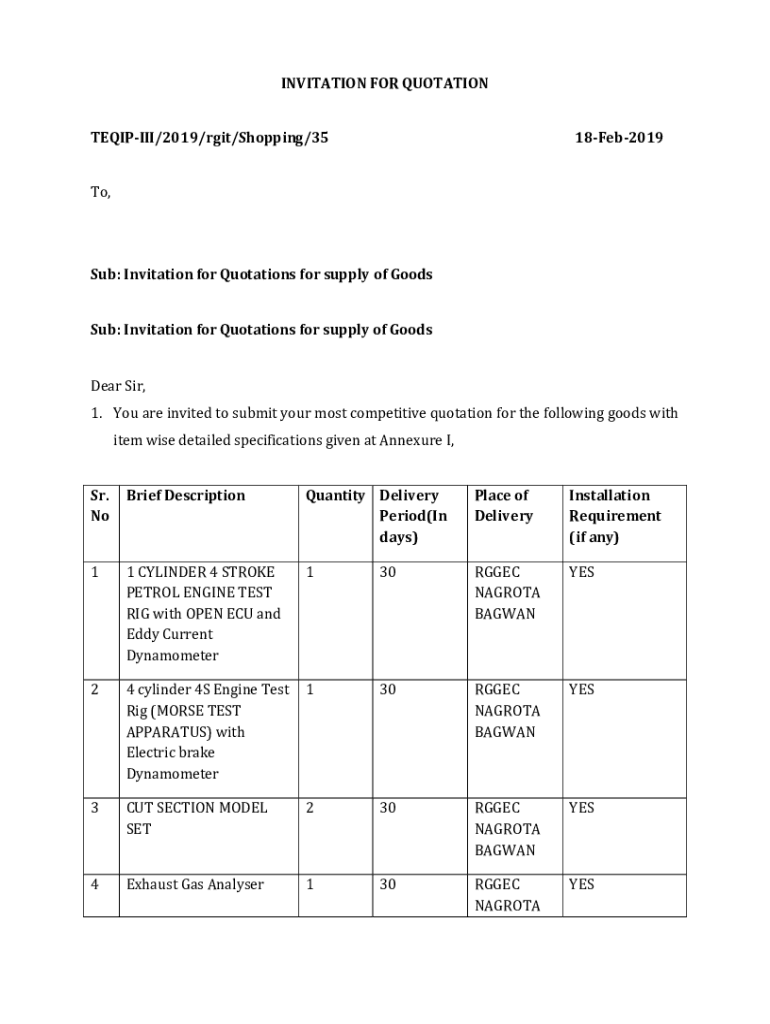 Fillable Online Invitation for Quotation (IFQ) Definition - Law Insider ...