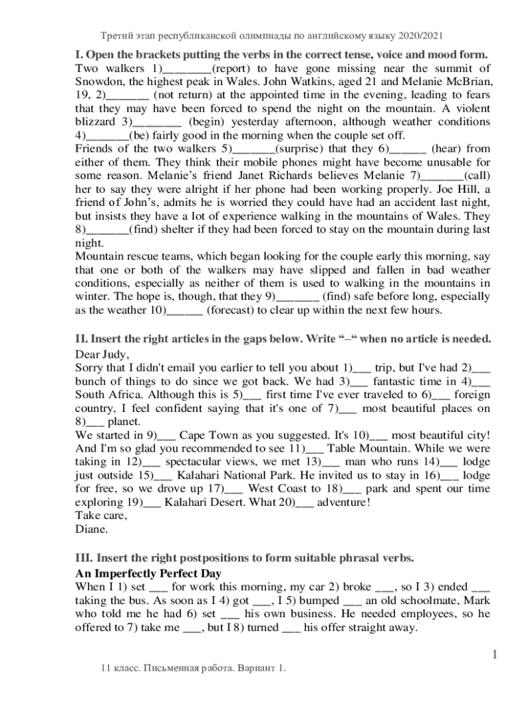 Fillable Online Put the verbs in brackets into their correct forms ! 1 ...