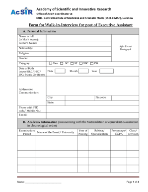 Fillable Online CSIR-National Chemical Laboratory Application Form for ...