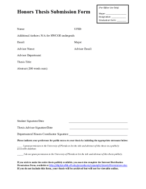 Fillable Online Honors Thesis Submission Form - UF ISE - University of Florida Fax Email Print ...