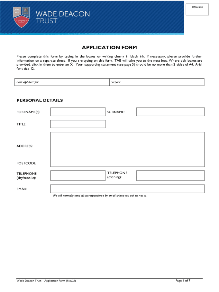 Fillable Online Wade Deacon Trust Application Form Fax Email Print - pdfFiller
