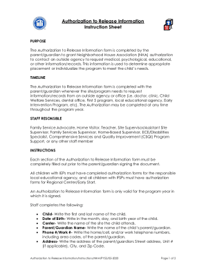 Fillable Online Authorization to Release Information Instruction Sheet Fax Email Print - pdfFiller