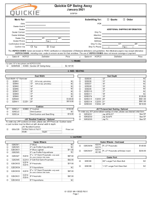 Fillable Online Quickie GP Swing-Away Wheelchair Order Form Fax Email ...