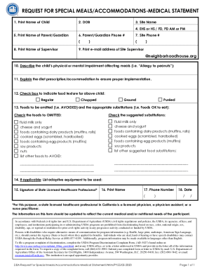 Fillable Online request for special meals/accommodations-medical ...