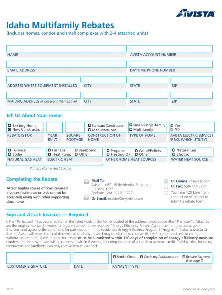 Fillable Online Idaho Multifamily/Small Home Rebates Fax Email Print ...