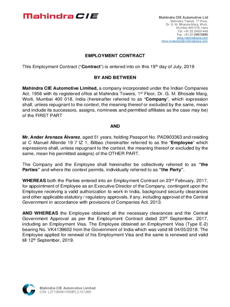 Fillable Online MAHINDRA CIE AUTOMOTIVE LIMITED Company Profile Fax ...