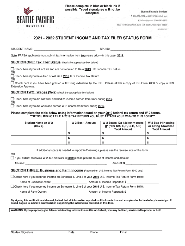 Fillable Online 2022 PARENT INCOME AND NON-TAX FILER STATUS FORM Fax ...