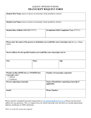 Fillable Online albany options school - transcript request form Fax ...
