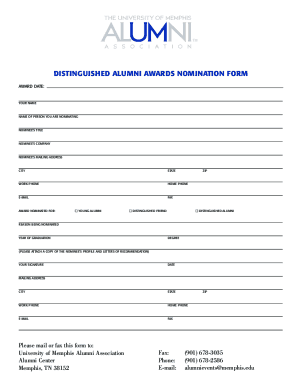 Fillable Online Nomination Form for Distinguished Alumni Awards Fax Email Print - pdfFiller