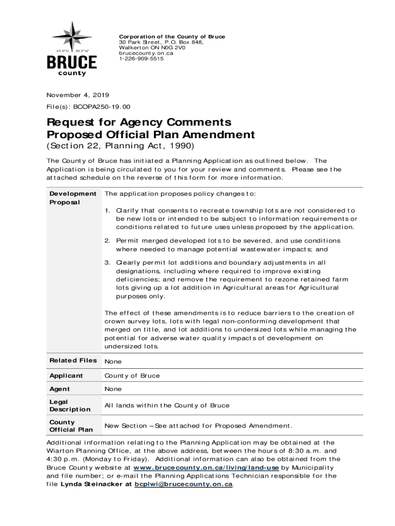 Fillable Online Request for Agency Comments BCOPA250-19.00 Existing Lots. Application for ...