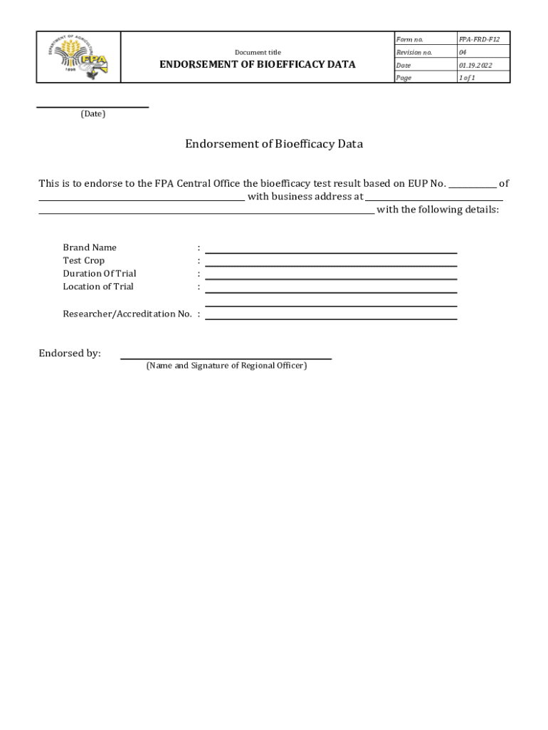 Fillable Online Endorsement of Bioefficacy Data Fax Email Print - pdfFiller