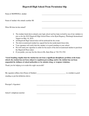 Fillable Online Hopewell High School Prom Permission Slip Fax Email ...