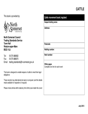 Fillable Online Keep a holding register for cattle to record births ...