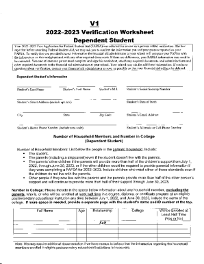 Fillable Online 2022-2023 DEPENDENT VERIFICATION WORKSHEET-V1 Fax Email Print - pdfFiller