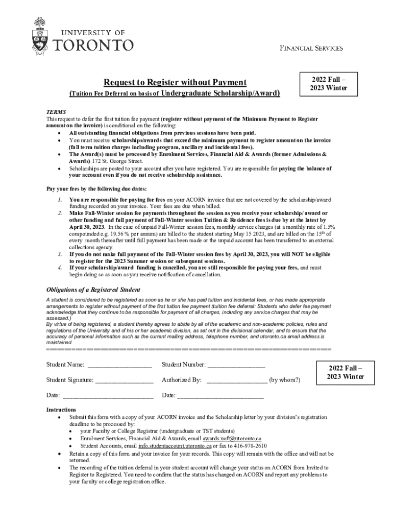 Fillable Online Request to Register without Payment - (Tuition Fee ...