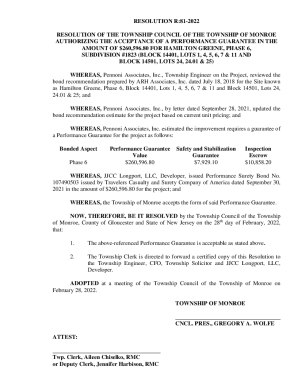 Fillable Online Resolution No. R-16-235 - Rockaway Township Fax Email ...