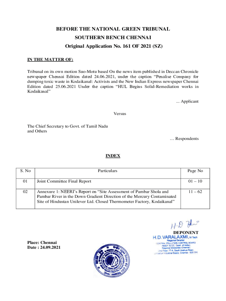 Fillable Online greentribunal gov Tribunal On Its Own Motion Suo Motu v. Principal Secretary To ...