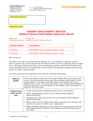 Fillable Online Medical Device Field Safety Notice for Recall Fax Email ...