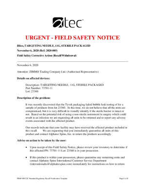 Fillable Online URGENT FIELD SAFETY NOTICE Voluntary Medical Device ...