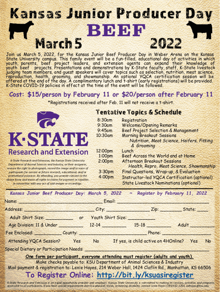 Fillable Online Kansas Junior Producer Days - K-State Animal Science ...