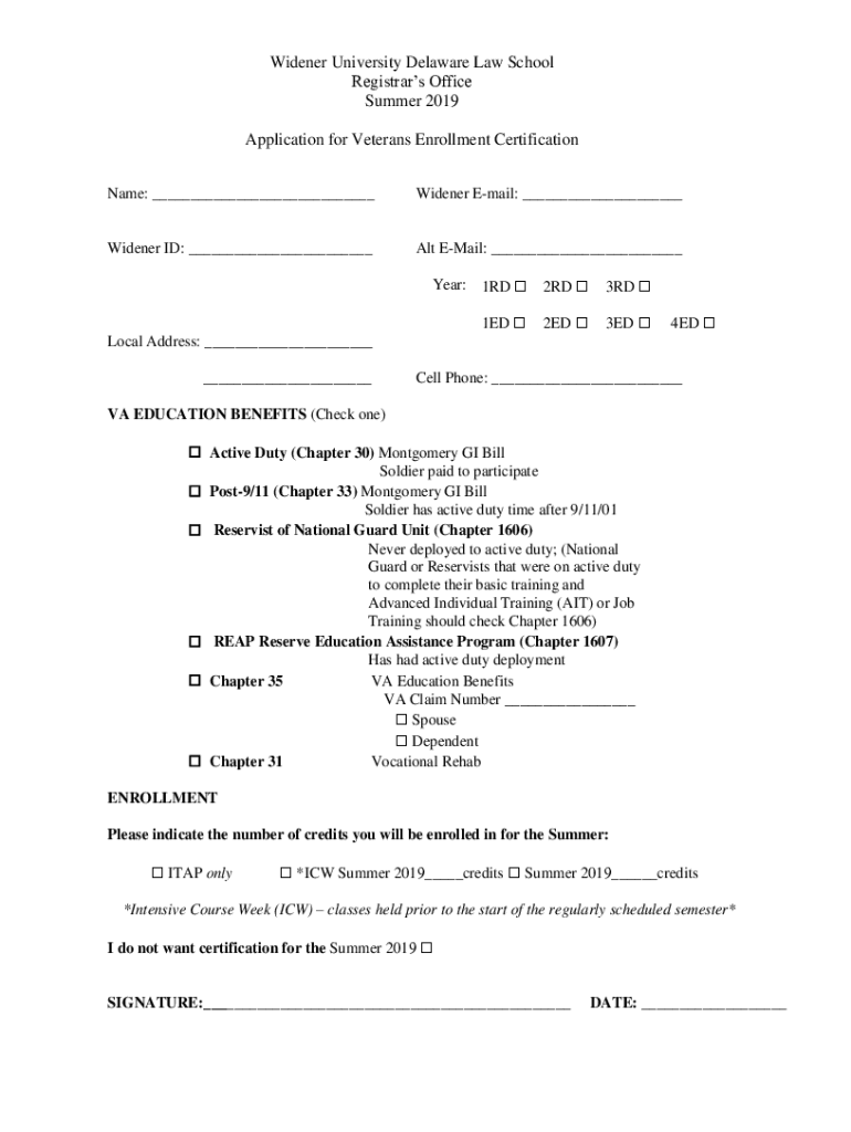Fillable Online delawarelaw widener Student Forms - Delaware Law School - Widener University Fax ...