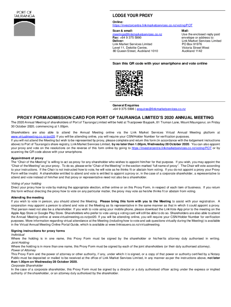 Fillable Online LODGE YOUR PROXY - Pyne Gould Corporation Limited Fax ...