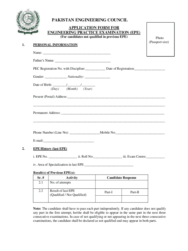 Fillable Online pec org Application Form (PDF Format) - Pakistan Engineering Council Fax Email ...