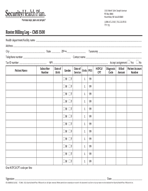 Fillable Online Roster Billing LogCMS 1500 - Security Health Plan Fax Email Print - pdfFiller
