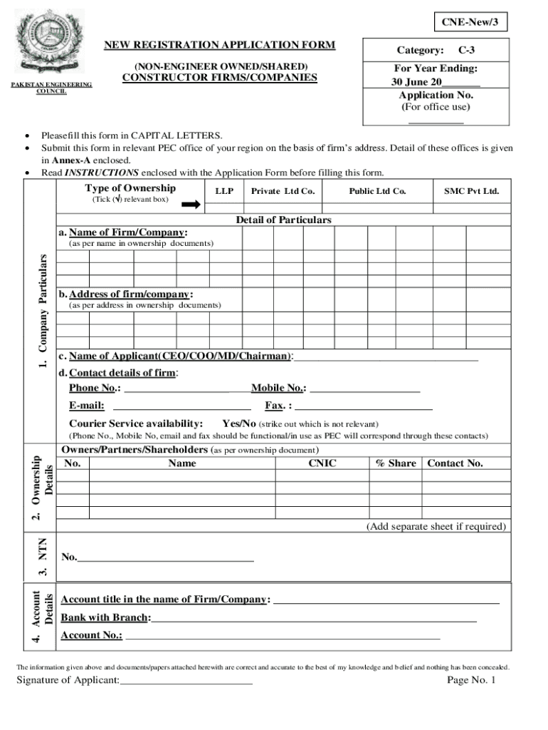 Fillable Online pec org Application Form: Non Engr. Owned, New ...