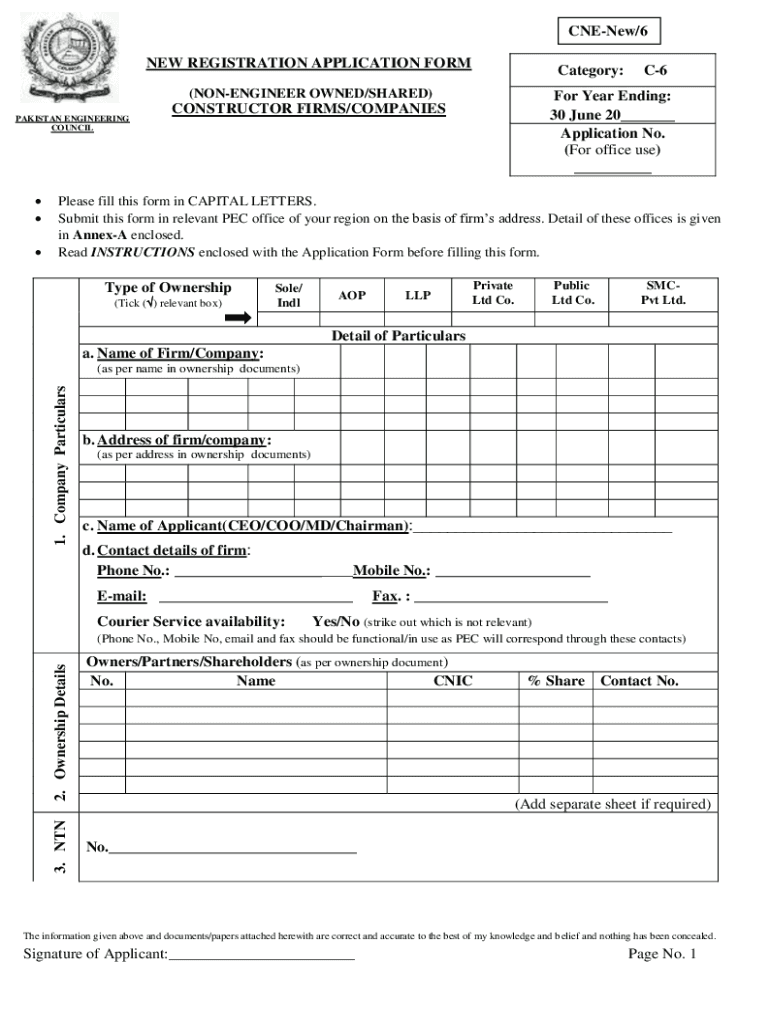 Fillable Online pec org Application Form: Non Engr. Owned, New ...