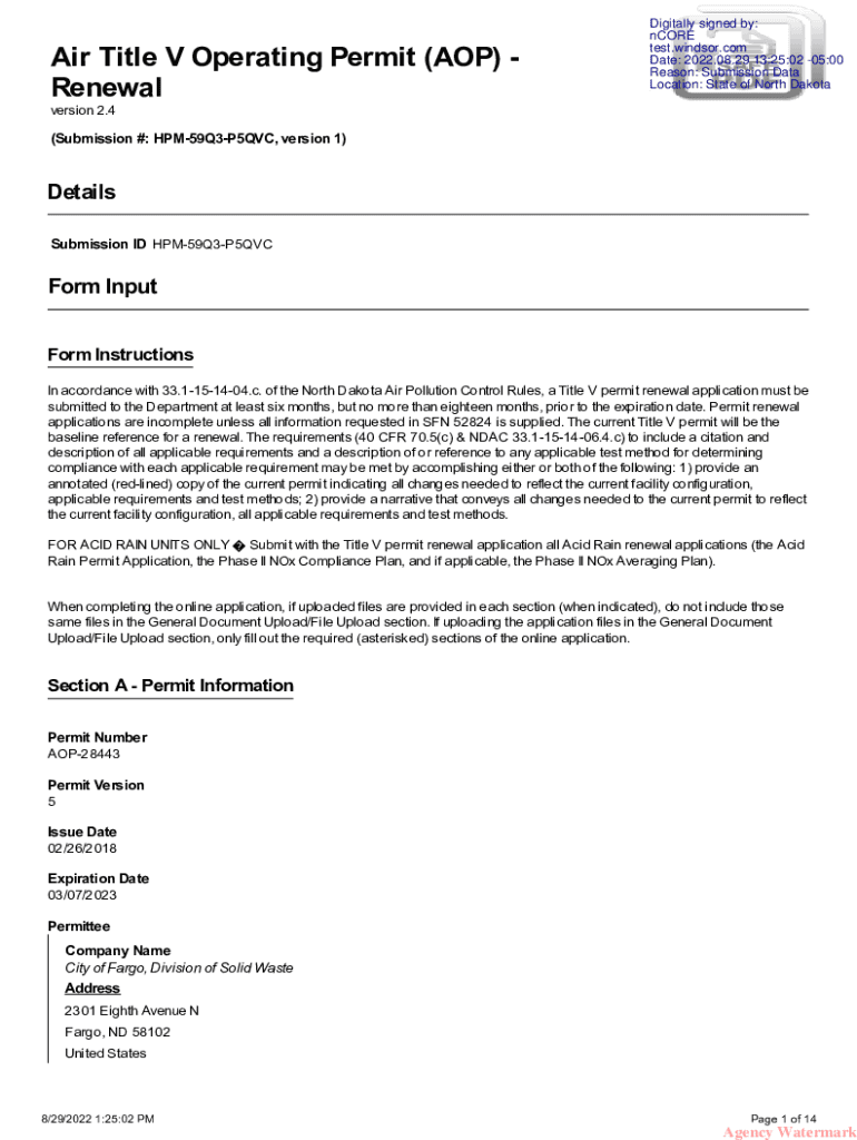 Fillable Online 1130 Title V State Operating Permit Program Fax Email ...