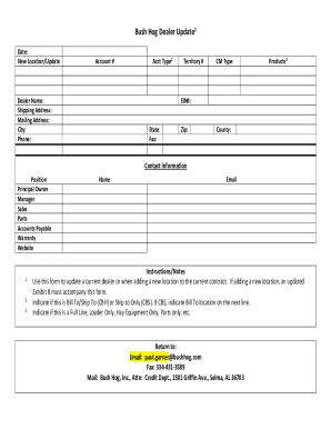 Fillable Online BH New Dealer Update Sheet.docx Fax Email Print - pdfFiller