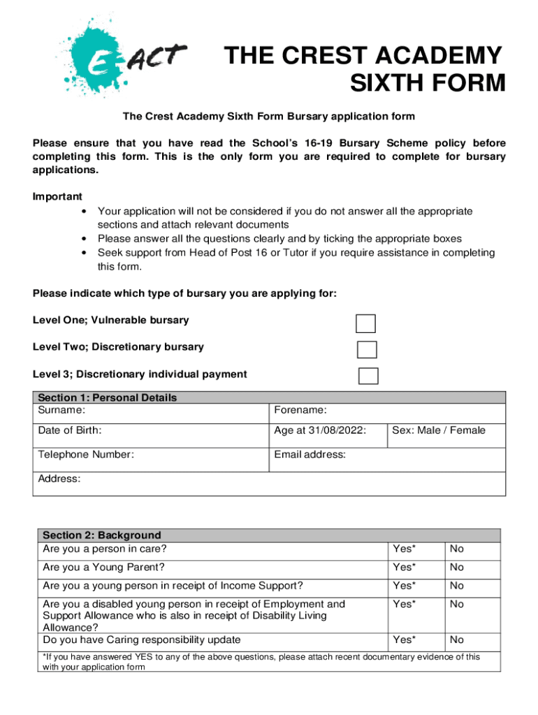 Fillable Online THE CREST ACADEMY SIXTH FORM Fax Email Print - pdfFiller