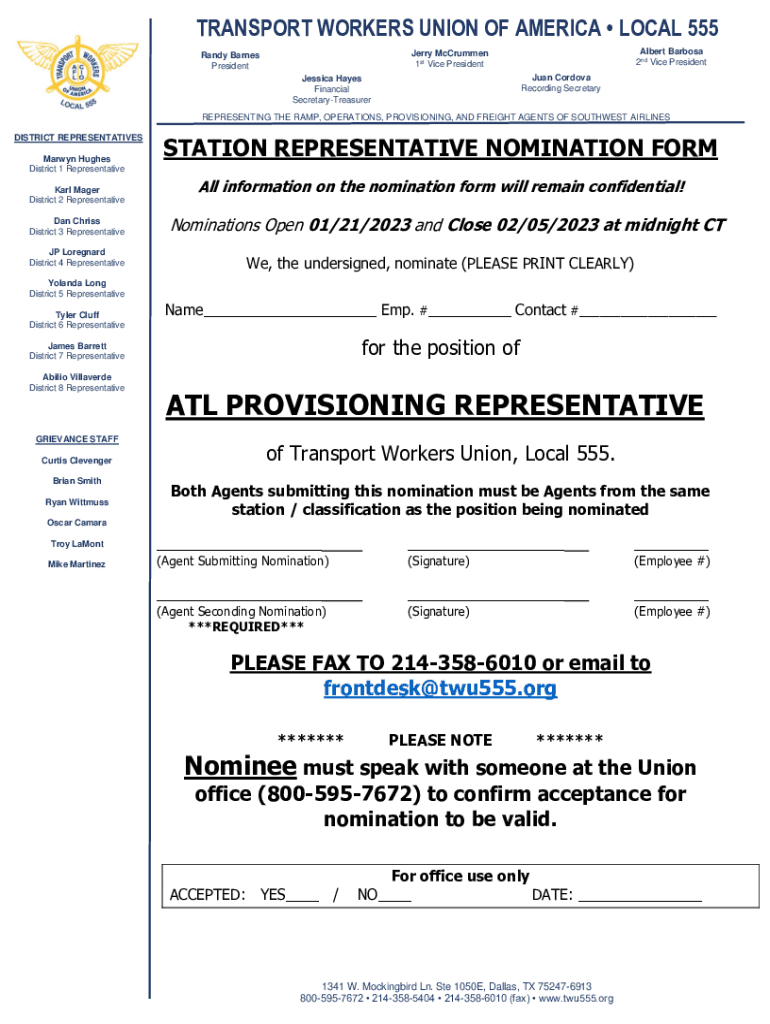 Fillable Online Transport Workers, Local 555 - Southwest Airlines Ramp ...