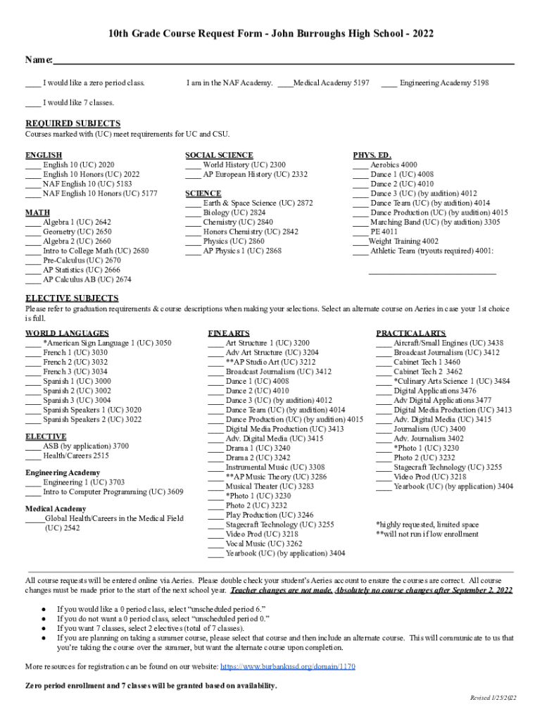 Fillable Online 10th grade reg form 2022 Fax Email Print - pdfFiller