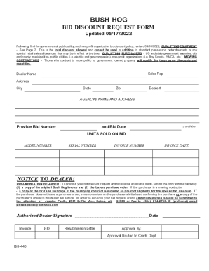 Fillable Online Bid Discount Request Form - Bush Hog Fax Email Print ...