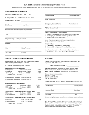 Fillable Online SLA 2020 Annual Conference Registration Form Fax Email ...