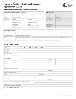 Fillable Online Use of a Portion of a Road Reserve - Application 22/23 ...
