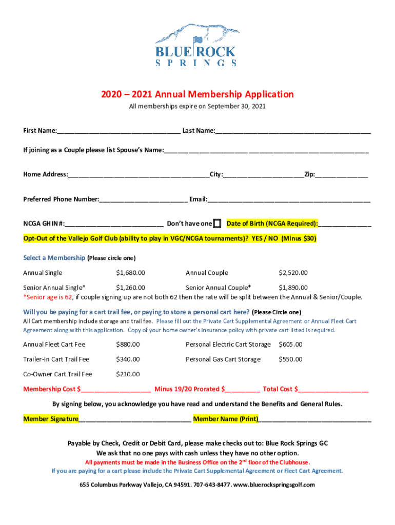 Fillable Online 2020 2021 Annual Membership Application Fax Email Print ...