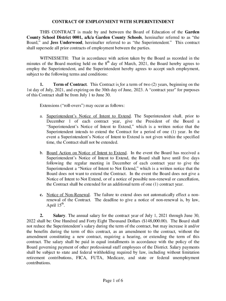 Fillable Online Superintendent's Contract of Employment This contract ...