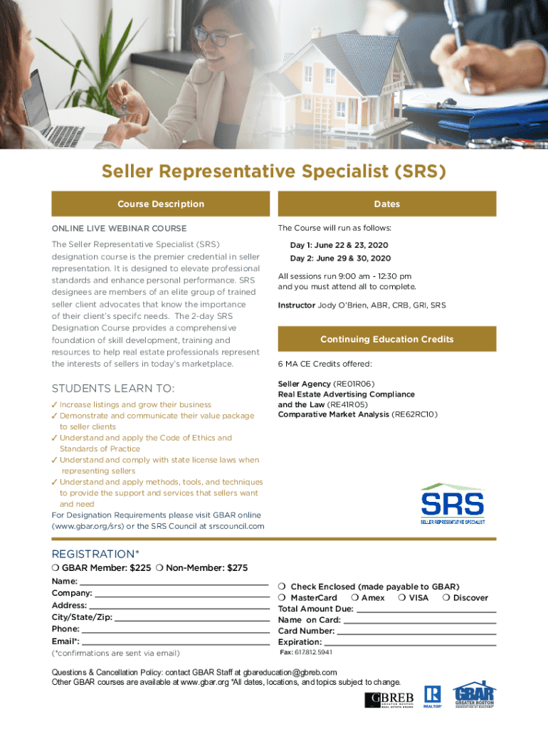 Fillable Online Senior Real Estate Specialist Designation - GBREB Fax ...