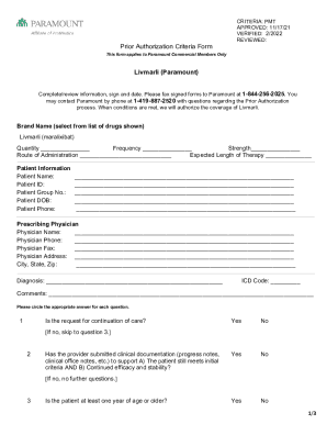 Fillable Online Prior Authorization Criteria Form Livmarli (Paramount ...