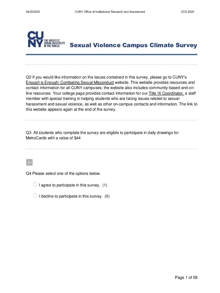 Fillable Online Campus Climate Survey 2020 - The City University of New ...