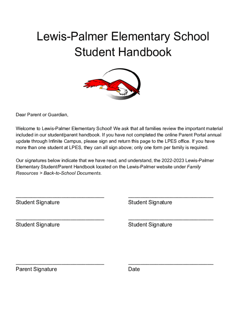 Fillable Online Student Handbook Signature Page - Lewis-Palmer School ...