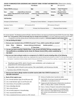Fillable Online COVID-19 IMMUNIZATION SCREENING AND CONSENT FORM ...