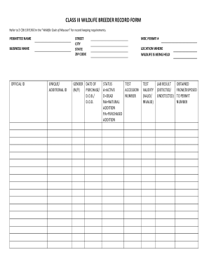 Fillable Online mdc mo CLASS III WILDLIFE BREEDER RECORD FORM Fax Email ...