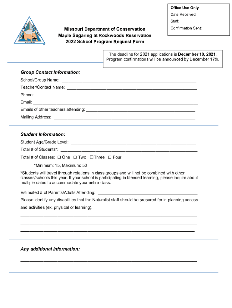 Fillable Online Maple Sugaring School Program Request - MDC Teacher ...